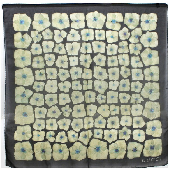 Gucci | Accessories | Gucci Silk Scarf Muffler Chiffon Black Flower ...